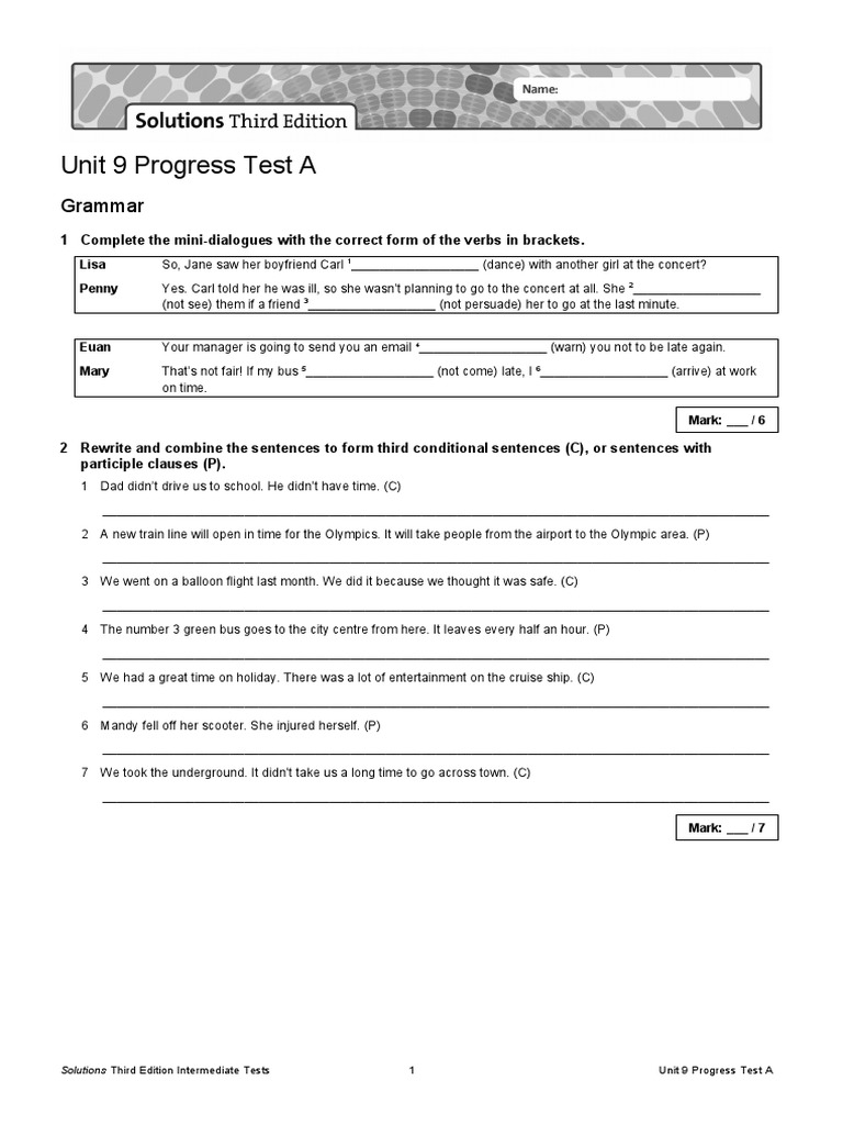 Unit 9 Progress Test A: Grammar | PDF | Sentence (Linguistics)