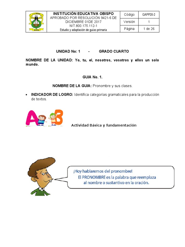 UNIDAD No 1 Castellano Cuarto | PDF | Verbo | Sustantivo