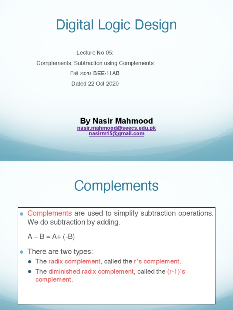 05 DLD Lec 05 Complements Dated 22 Oct 2020 Lecture Slides | PDF ...