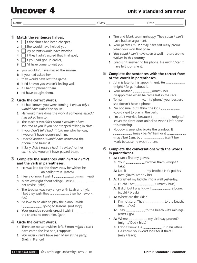 Unc4 Unit 9 Grammar Standard | PDF