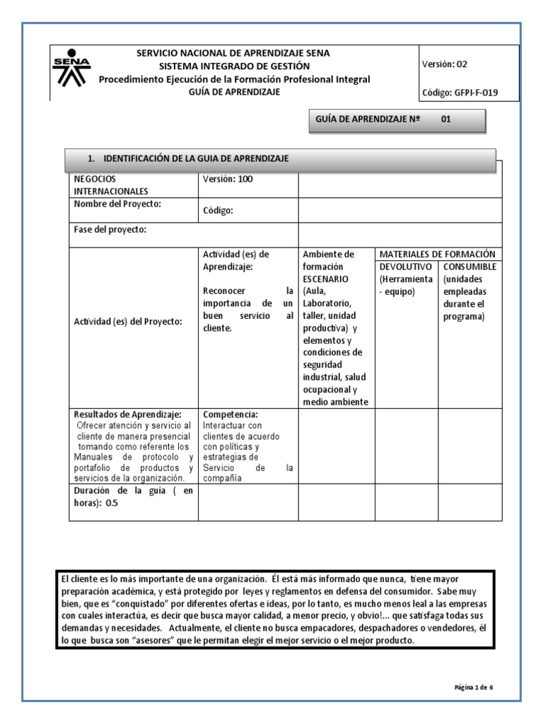 GFPI-F-019 - Formato - Guia - de - Aprendizaje 01 CLIENTE | PDF | Cliente | Calidad (comercial)