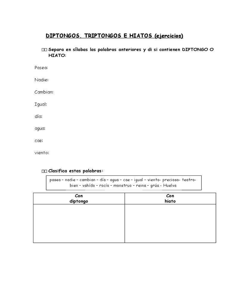 Diptongos e Hiatos (Teoría y Práctica) | PDF