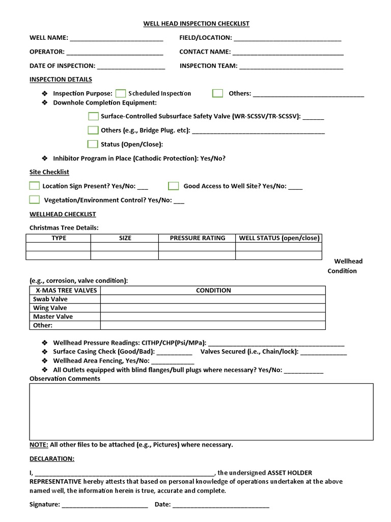 Well Head Inspection Checklist | PDF