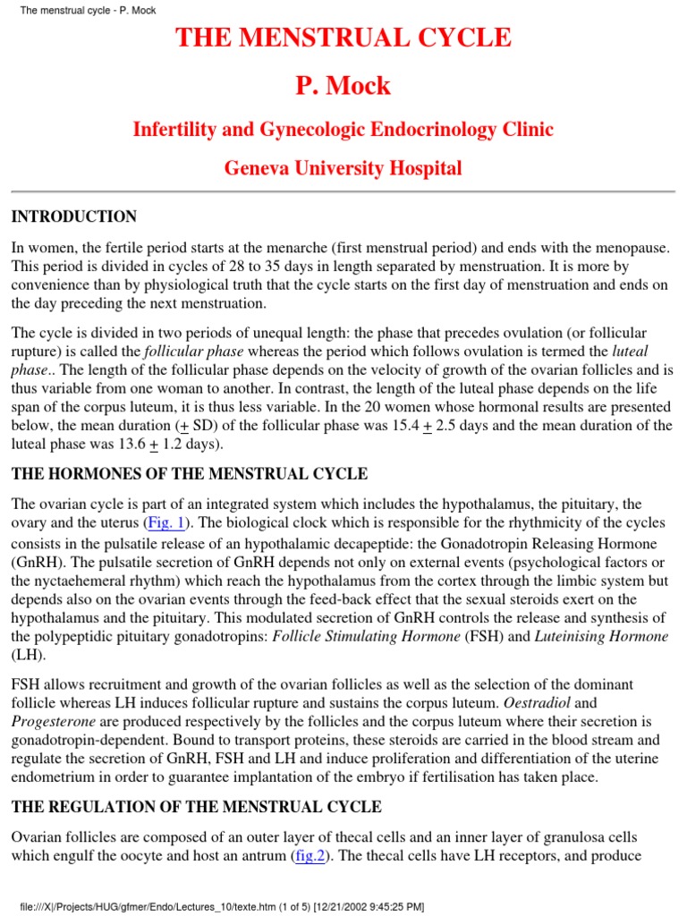 The Menstrual Cycle P. Mock: Infertility and Gynecologic Endocrinology ...