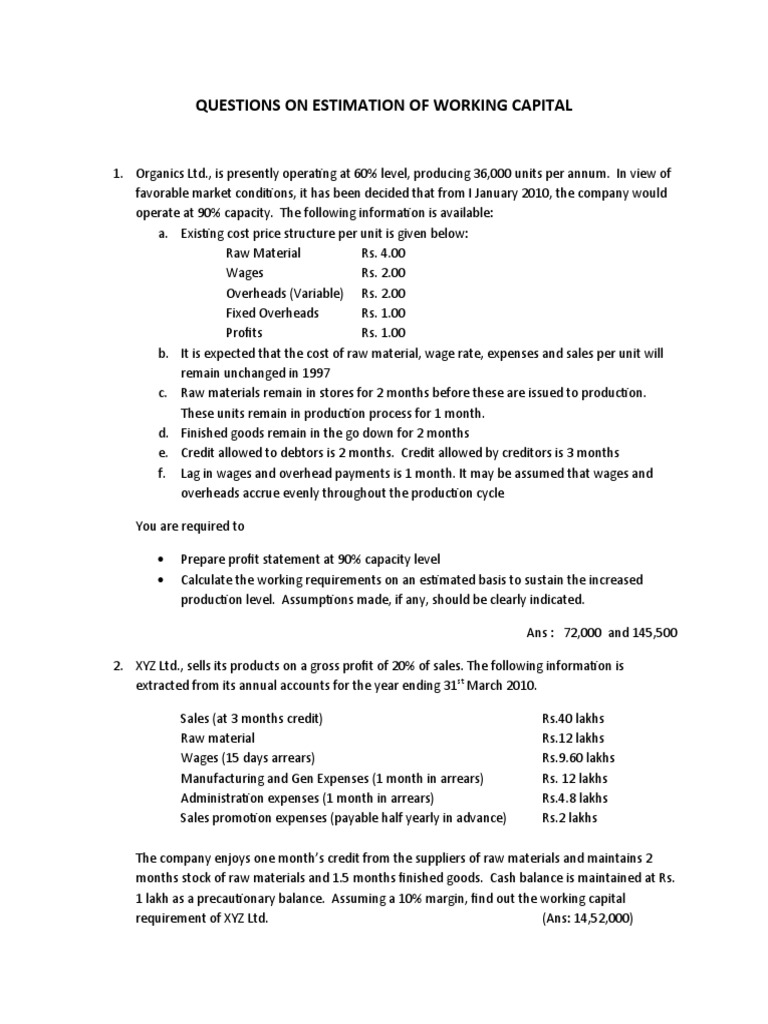 Working Capital Estimation Guide | PDF | Working Capital | Credit