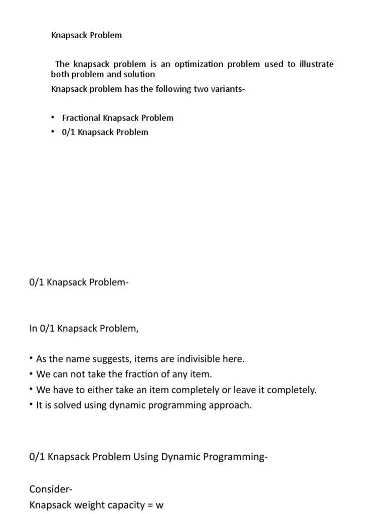 Knapsack | PDF | Dynamic Programming | Applied Mathematics
