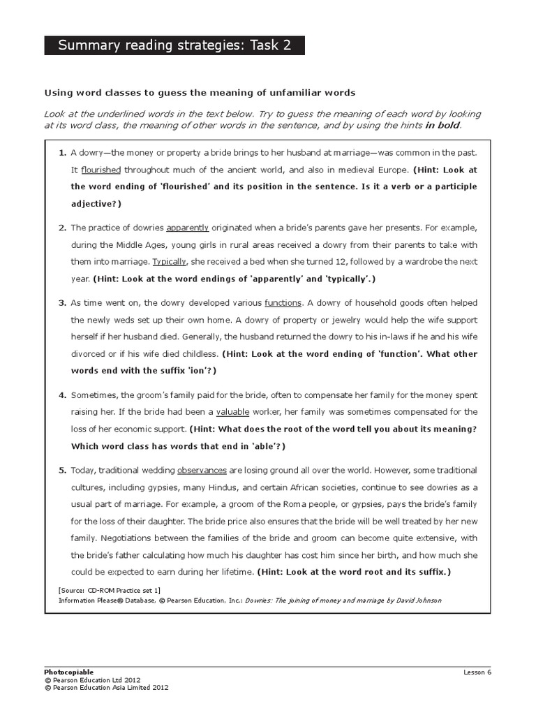 Summary Reading Strategy - Task 2 | PDF | Wife | Bride