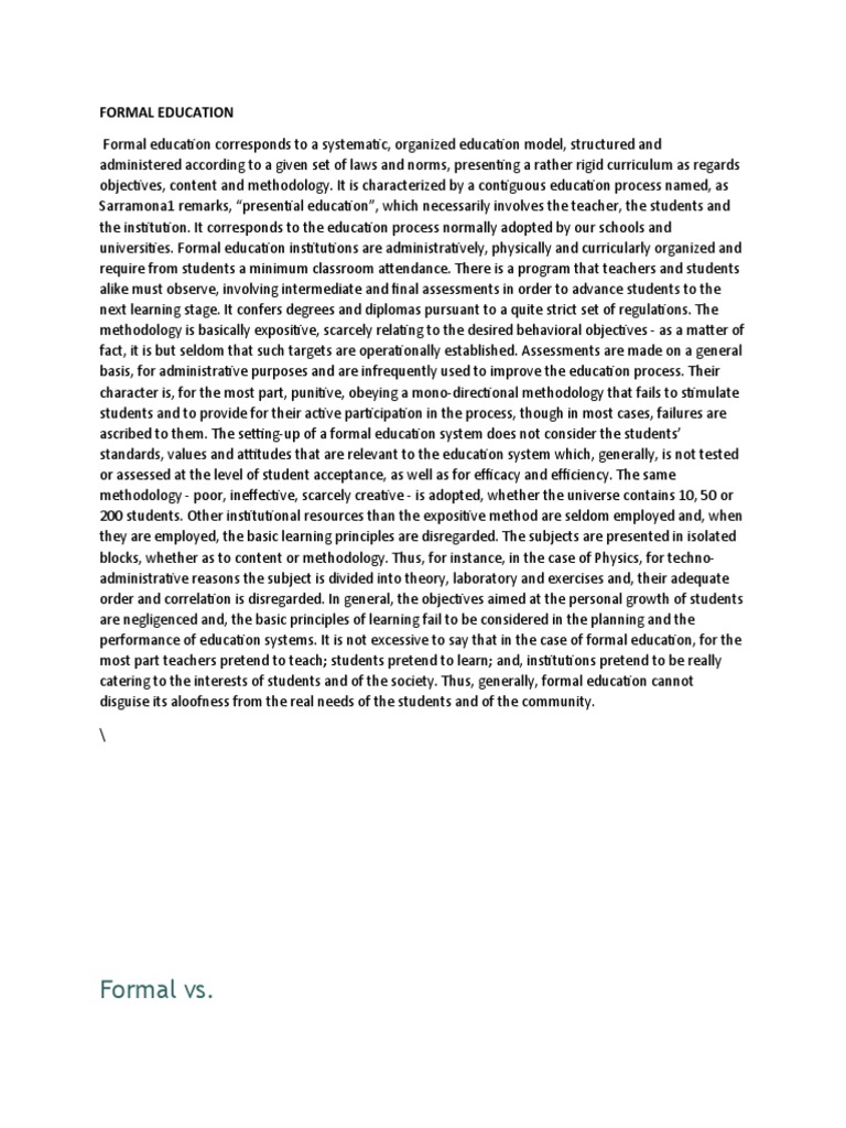 Formal Education | PDF | Classroom | Teachers