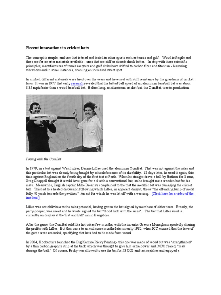 Innovations in Cricket Bat Technology | PDF | Cricket | Ball And Bat Games