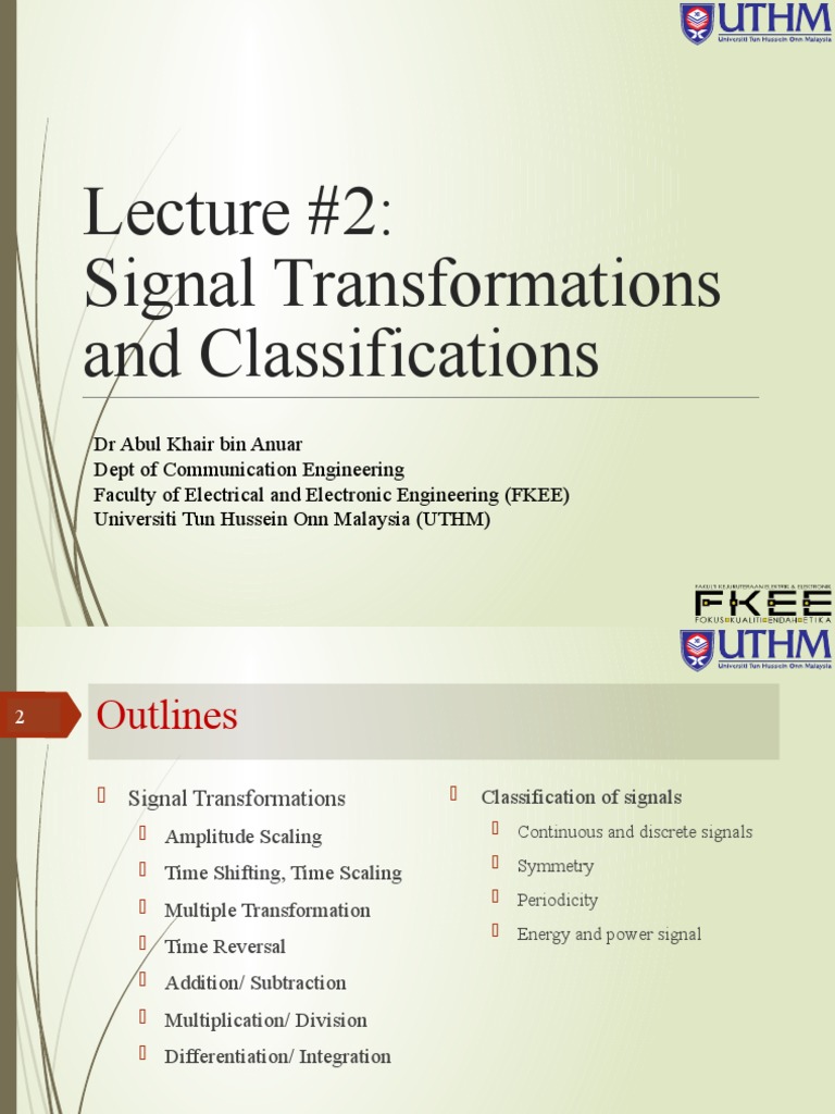 Lecture #2: Signal Transformations and Classifications | PDF | Discrete Time And Continuous Time ...