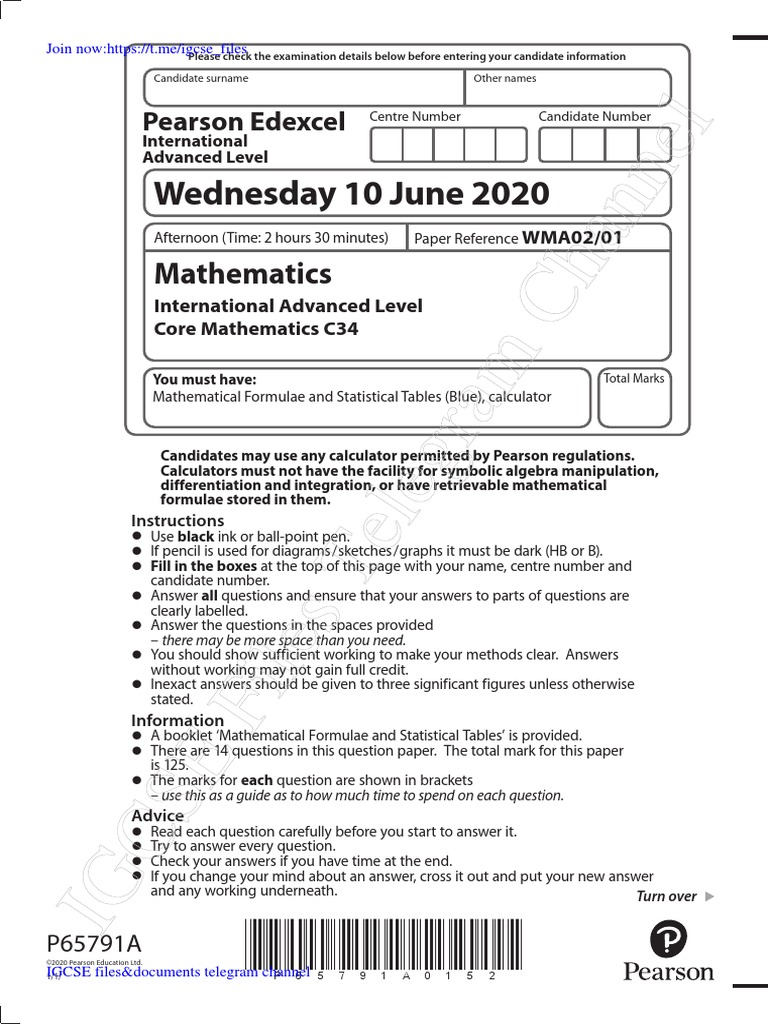 IAL Edexcel Maths C34 Oct 2020.IGCSE Files Channel | PDF | Analysis ...
