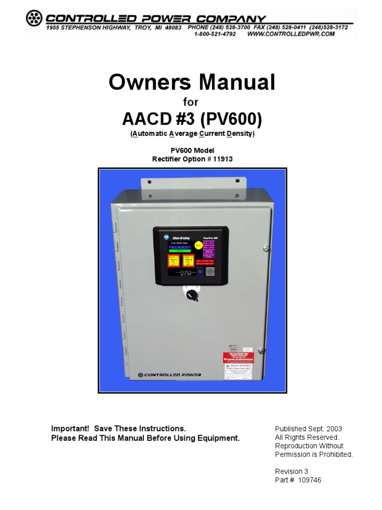 Owners Manual: AACD #3 (PV600) | PDF | Power Supply | Rectifier