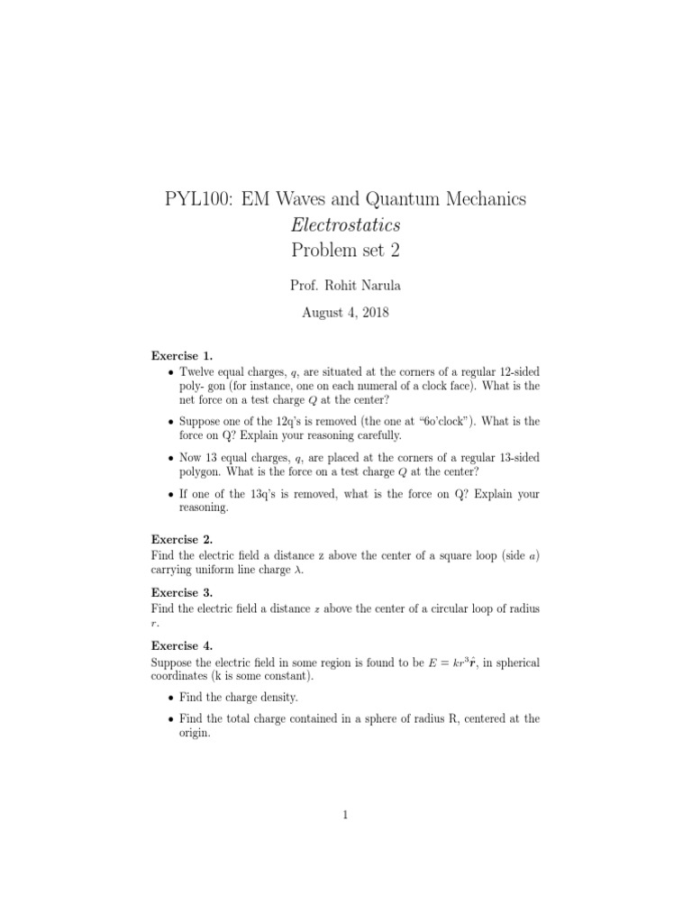 Electrostatics Problem Set Solutions | PDF | Sphere | Electric Field