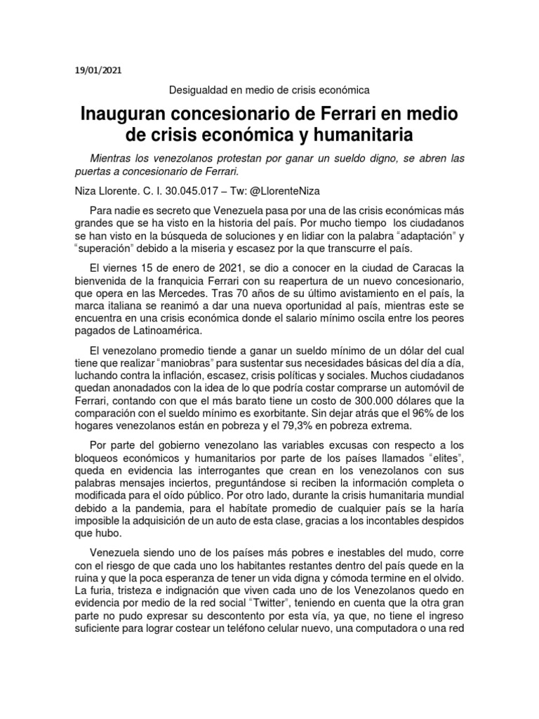 Noticia de Dos Cuartillas | PDF | Venezuela | Gran Recesión