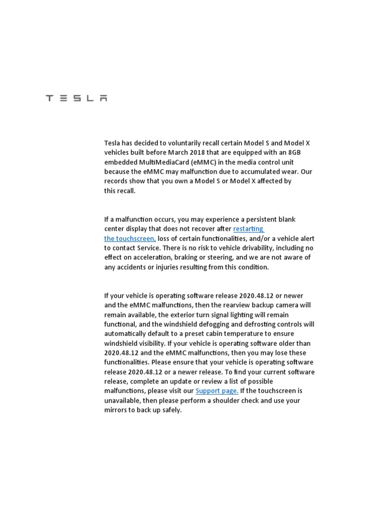 Tesla ModelSX 8Gb Emmc Tegra Mcu Recall Feb 2 2021 | PDF | Tesla Model ...