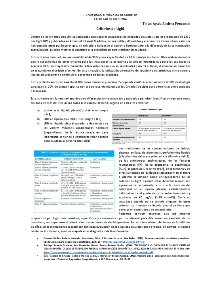 Criterios de Light para Derrames Pleural | PDF | Medicina ...
