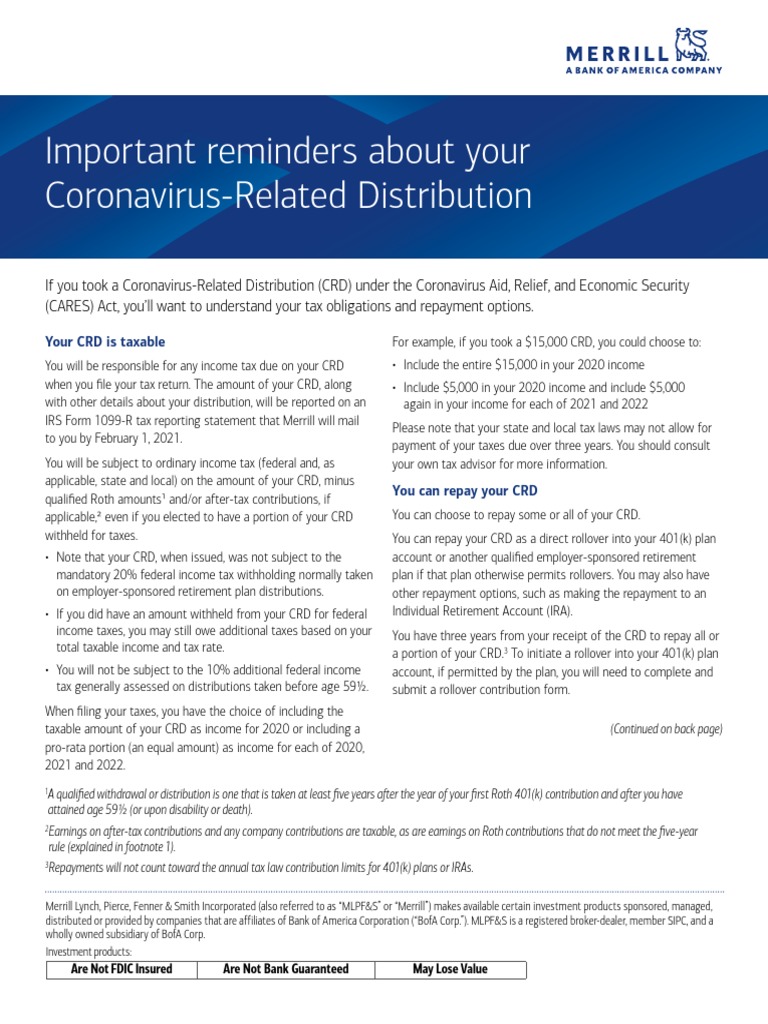 1 Cares Act CRD Flyer FR | PDF | 401(K) | Income Tax In The United States