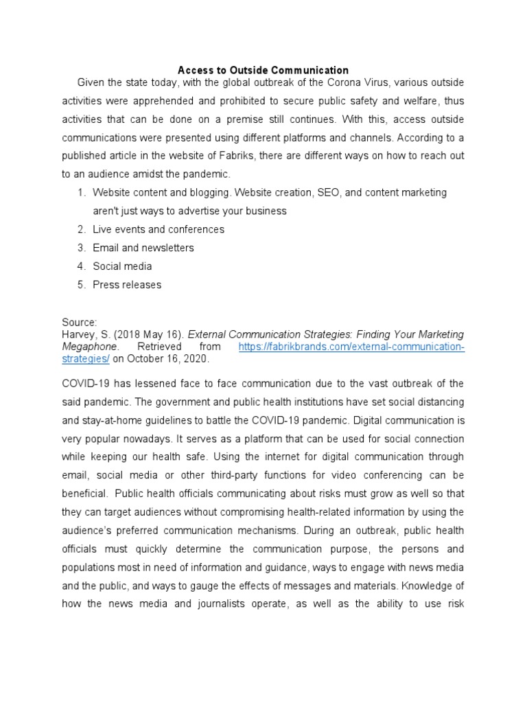 Access To Outside Communication 1 | PDF | New Media | Mass Media