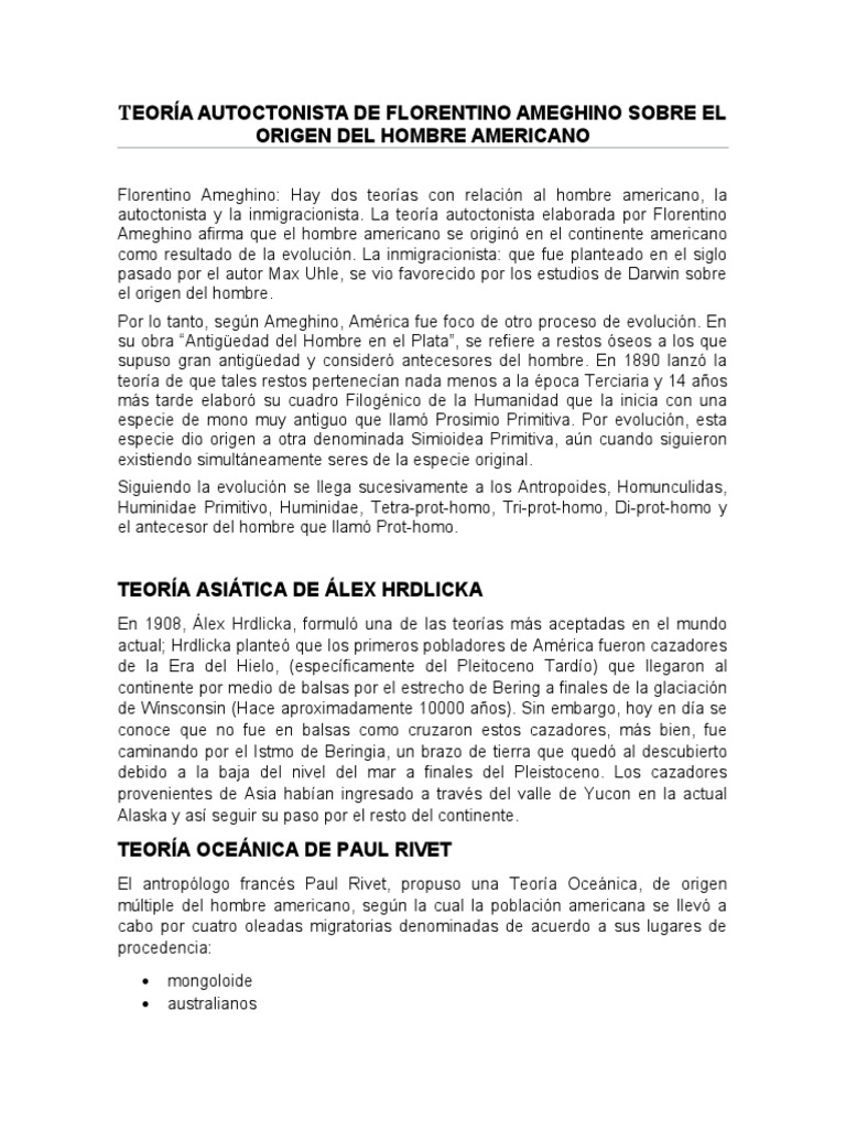 TEORÍA AUTOCTONISTA DE FLORENTINO AMEGHINO SOBRE EL ORIGEN DEL HOMBRE ...