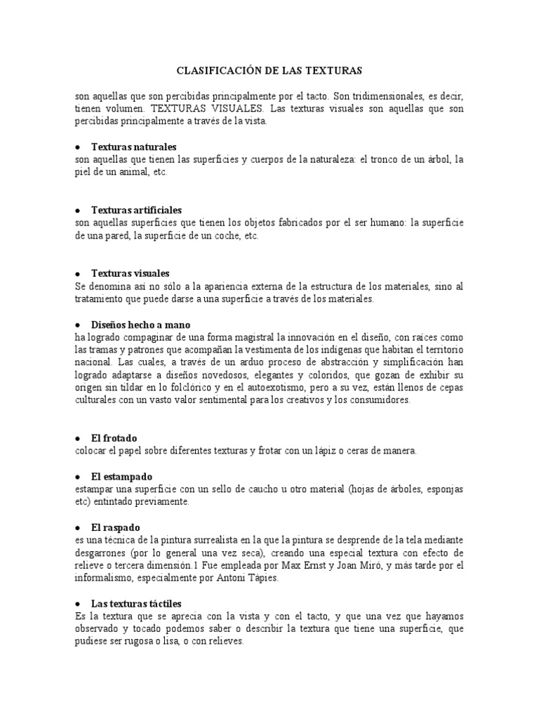 Clasificación de Las Texturas | PDF | Pedagogía | Educación avanzada