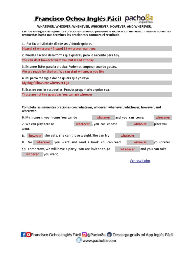 Whatever, Whoever, Whenever, Whichever, However, and Wherever. | PDF