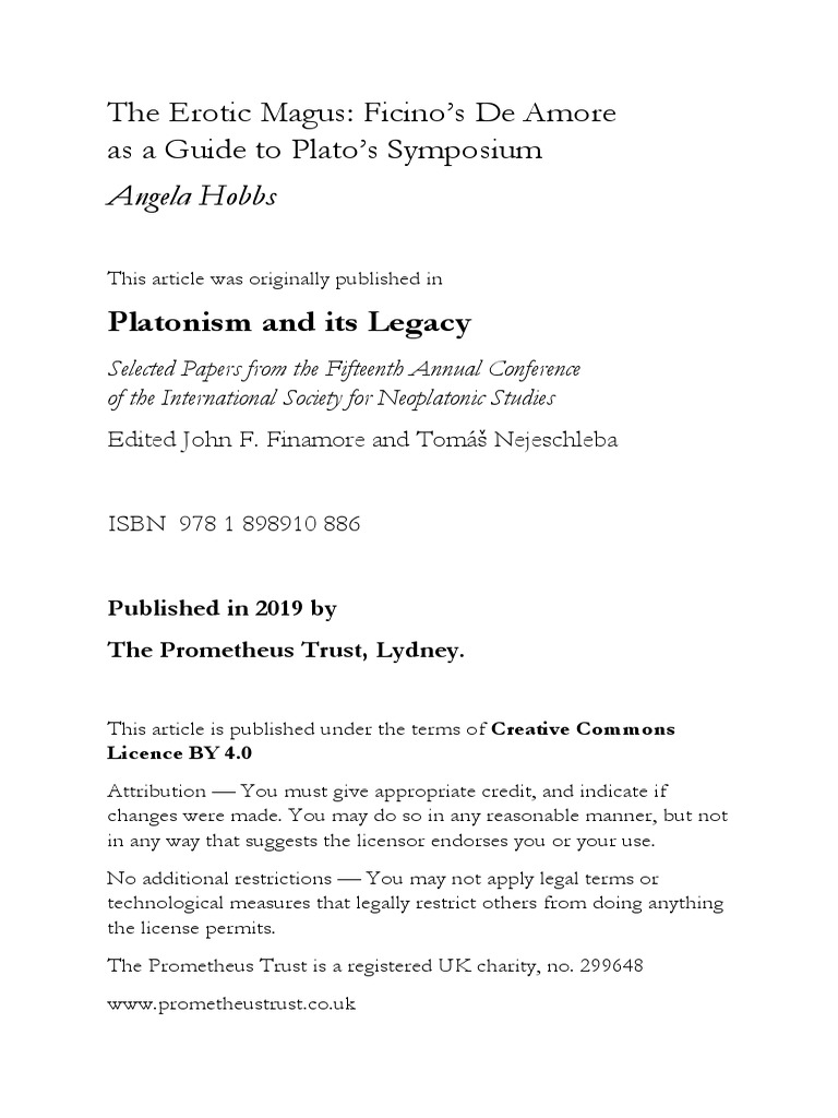 Angela Hobbs: The Erotic Magus: Ficino's de Amore As A Guide To Plato's ...