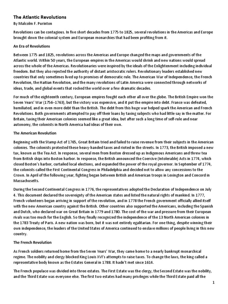 The Atlantic Revolutions Reading | PDF | Latin America | France