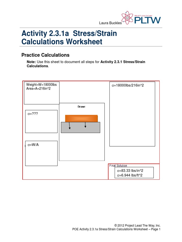 Activity 2.3.1a Stress/Strain Calculations Worksheet | PDF | Applied ...