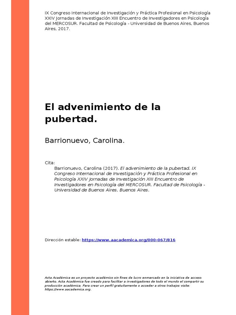 Barrionuevo, Carolina (2017) - El Advenimiento de La Pubertad | PDF | Jacques Lacan | Pubertad