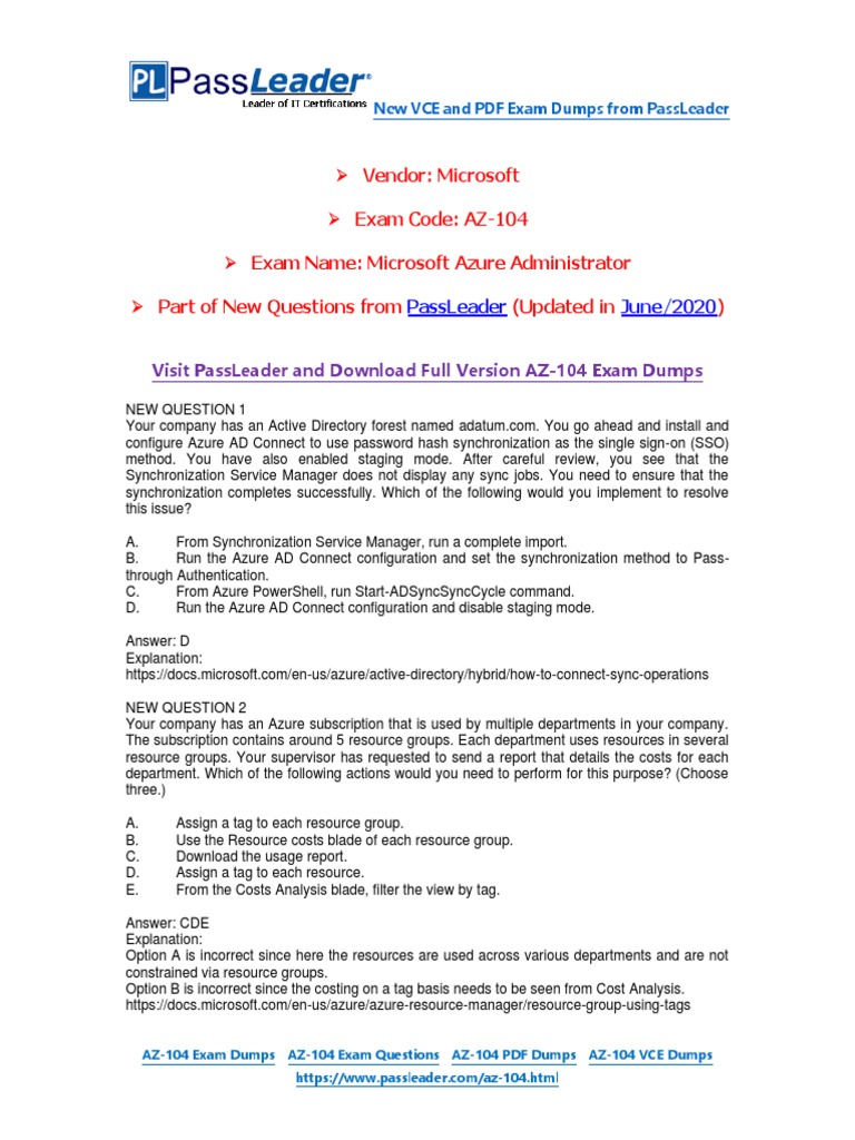 AZ-104 Exam Dumps and Questions Guide | PDF | Microsoft Azure ...