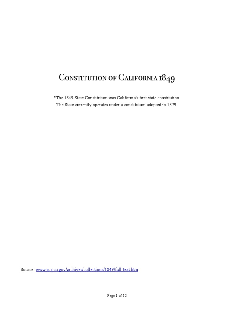 Constitution of California 1849 | Download Free PDF | Pardon | U.S. State