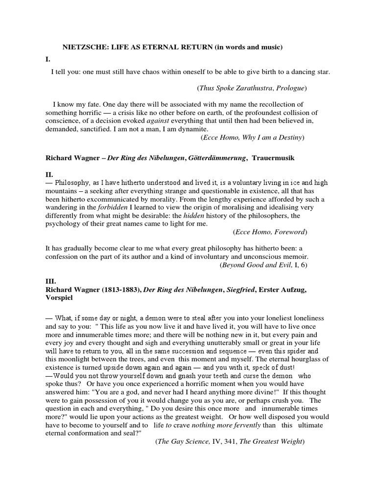 NIETZSCHE: LIFE AS ETERNAL RETURN (In Words and Music) I | PDF ...