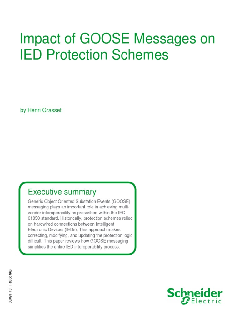 Impact of GOOSE Messages On IED Protection Schemes: Executive Summary ...