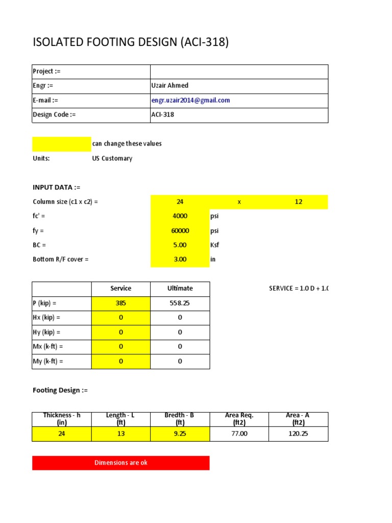 Isolated Footing Design ACI-318 Guide | PDF | Mechanical Engineering ...