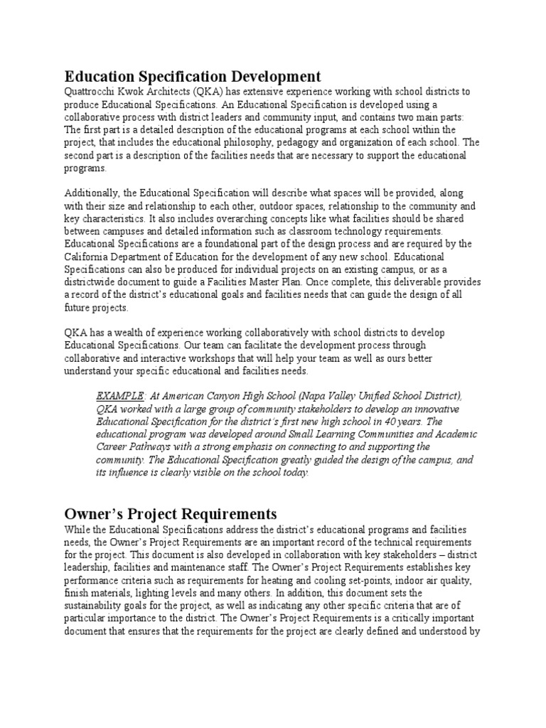 Education Specifications OPR | PDF | Specification (Technical Standard ...