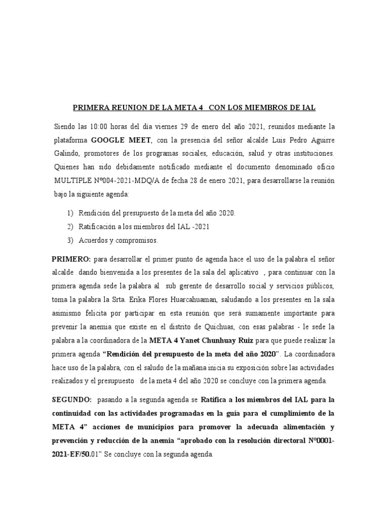 Acta de Actualizacion de Los Miembros de Instancia de Articulacion ... Acta de Actualizacion de Los Miembros de Instancia de Articulacion ...
