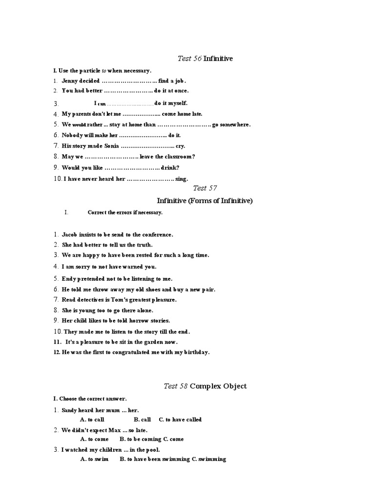 Test 56 Infinitive: Infinitive (Forms of Infinitive) | PDF ...