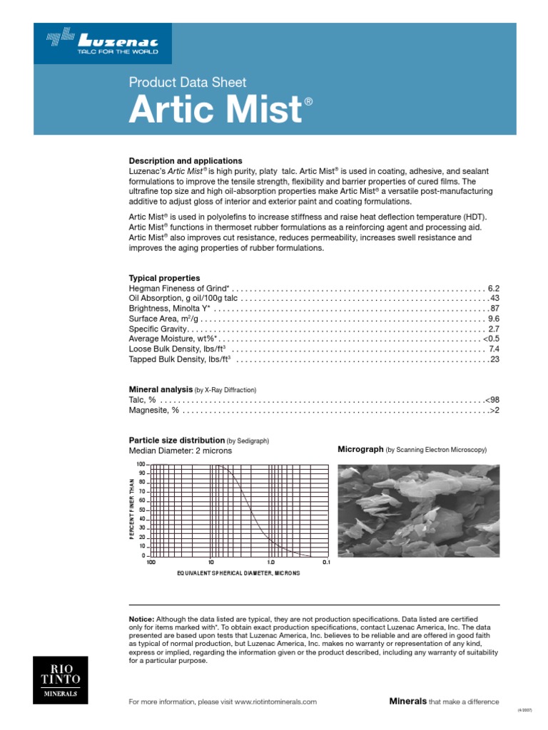 Artic Mist: Product Data Sheet | PDF | Materials | Physical Sciences
