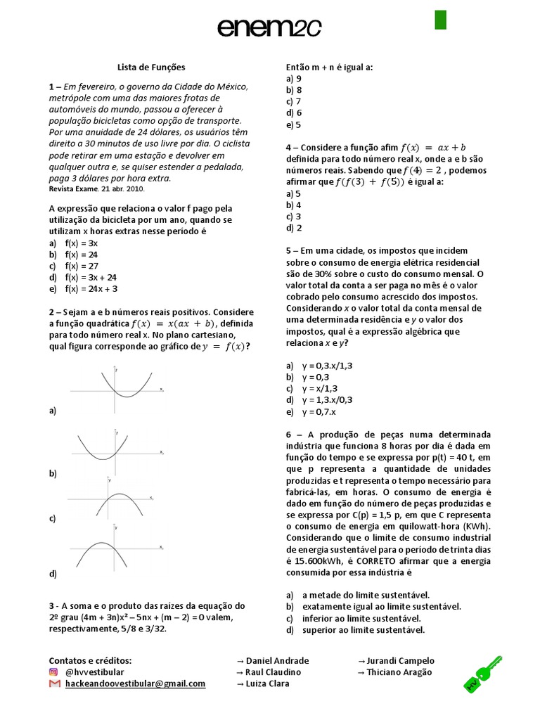 Funções matemáticas em contextos reais | PDF | Função (Matemática ...