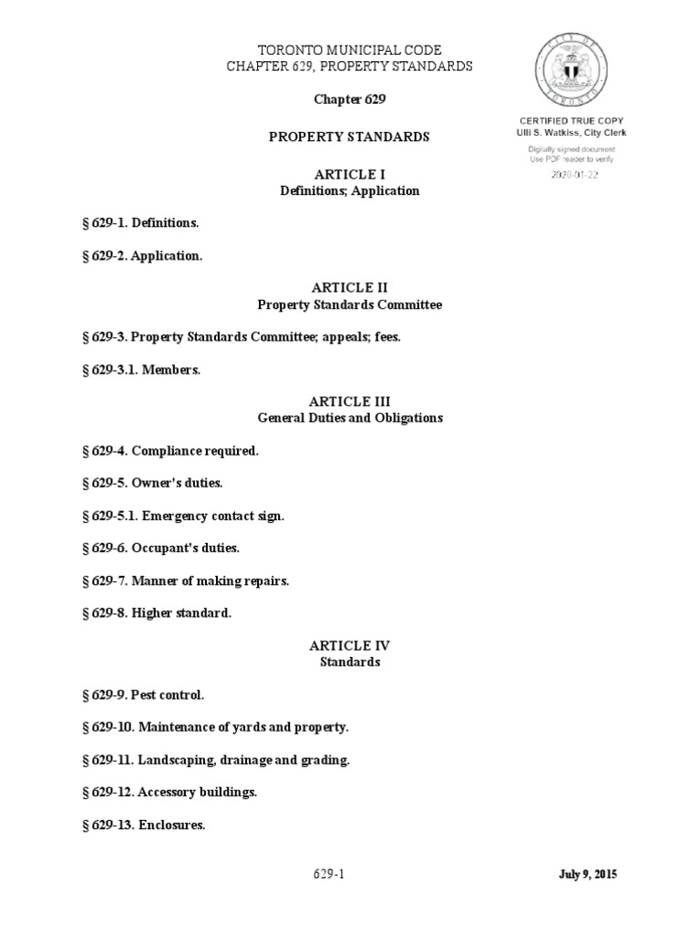 Toronto Municipal Code Chapter 629: Comprehensive Standards for ...