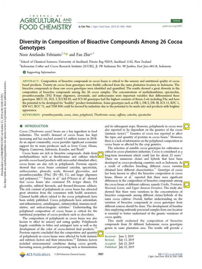 Diversity in Composition of Bioactive Compounds Among 26 Cocoa Genotypes | PDF | Phenolic ...