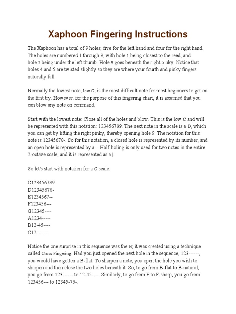 Xaphoon Fingering Instructions | PDF | Music Theory | Musicology
