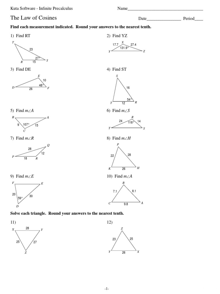 The Law of Cosines: Find Each Measurement Indicated. Round Your Answers ...
