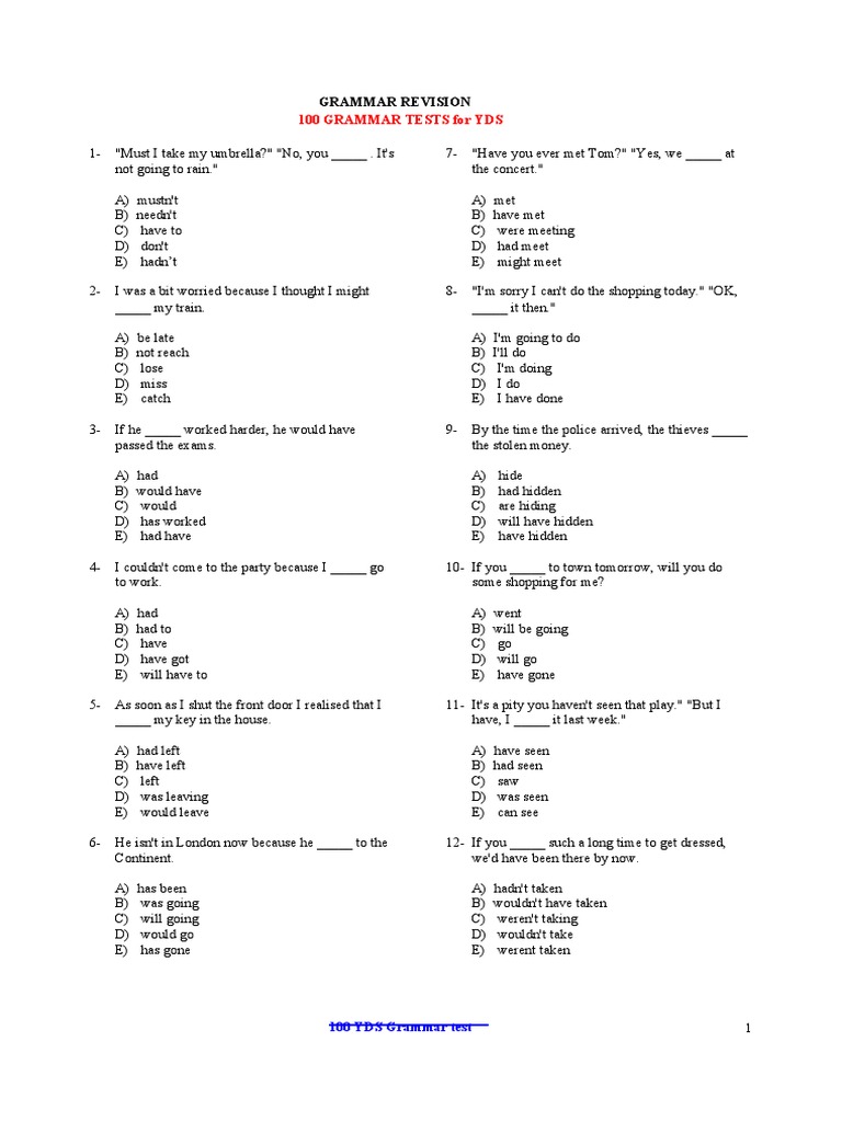 100 Grammar Tests For Yds | PDF
