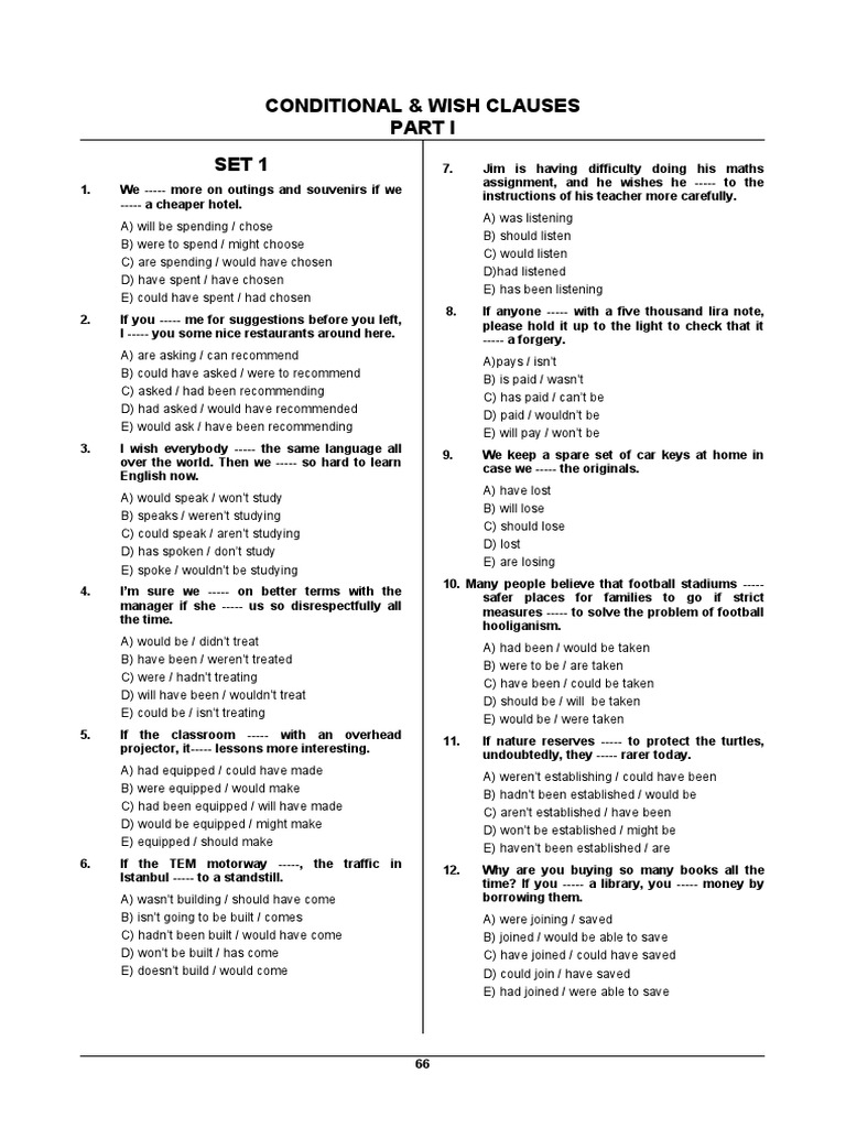 Conditional & Wish Clauses Set 1 | Download Free PDF | Nature