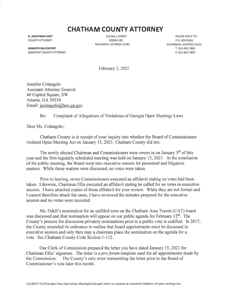 Chatham County Response To Attorney General Complaint Violations | PDF