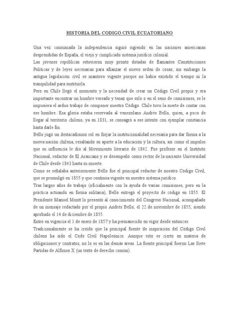 Historia Del Codigo Civil Ecuatoriano | PDF | Derecho civil (sistema ...