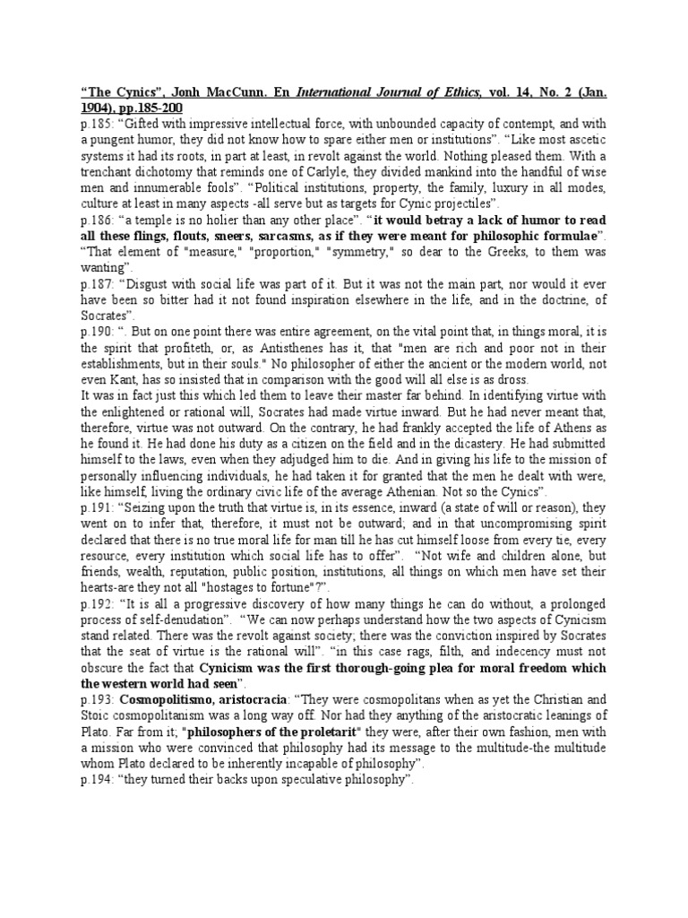 The Cynics. John MacCunn | PDF | Virtue | Socrates