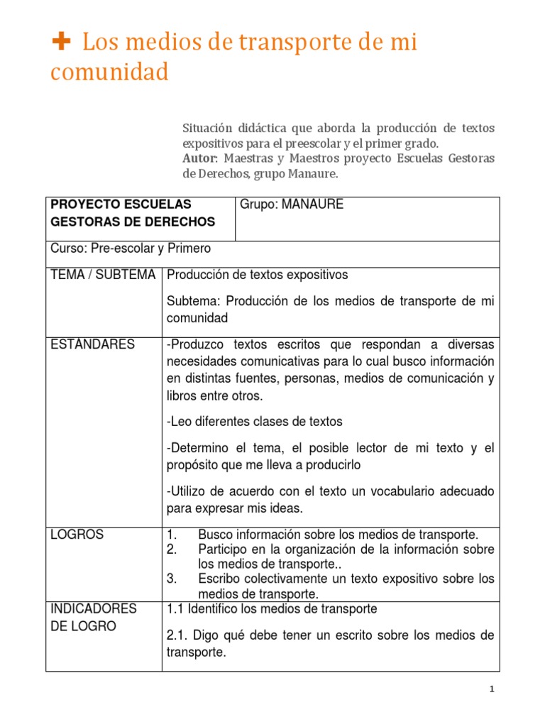Medios de Transporte en Mi Comunidad | PDF | Transporte | La naturaleza ...