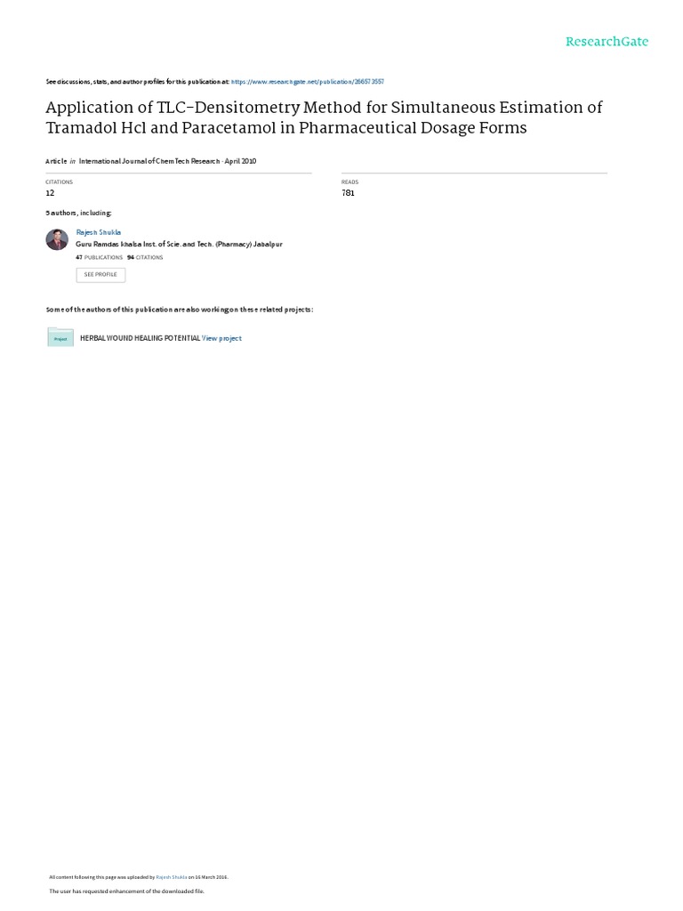 Application of TLC-Densitometry Method For Simulta | PDF | Thin Layer ...